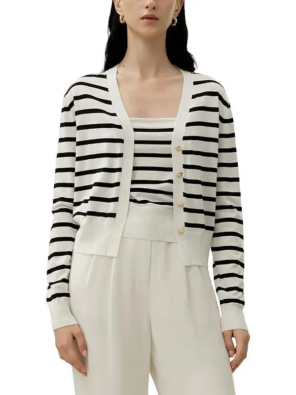 Lilysilk Silk-cotton Striped Knit Cardigan Set - Blackwhite Stripes