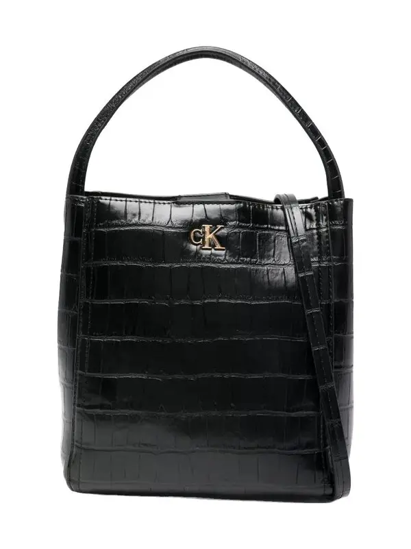 Calvin Klein Croc Bucket Strap Tote Bag - Black
