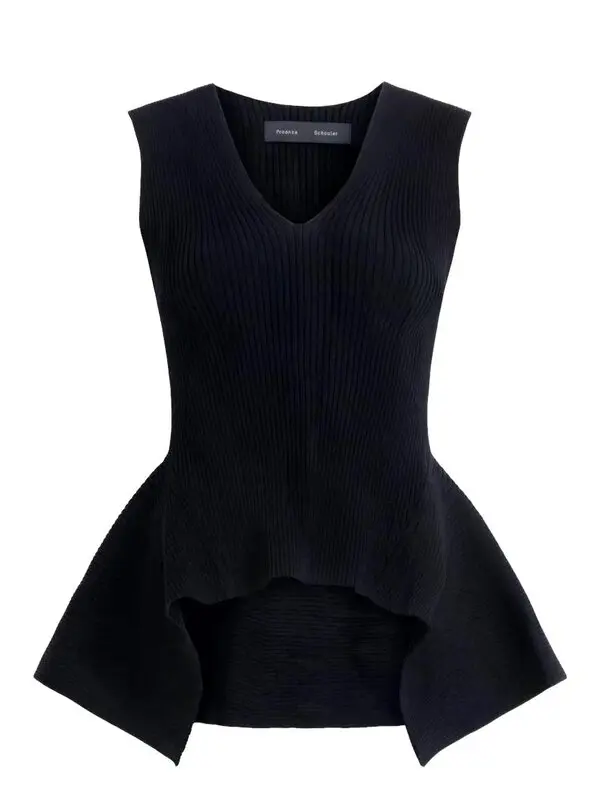 Proenza Schouler Eugenie Ribbed V-neck Top - Black