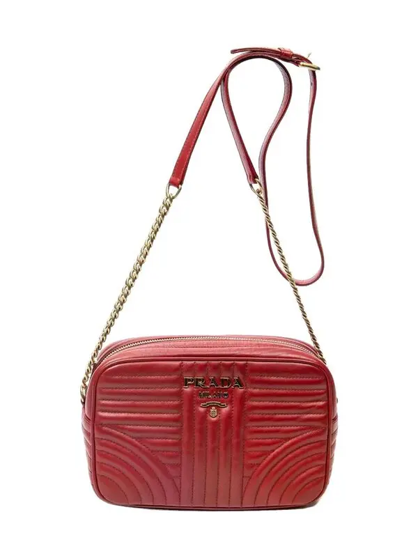 Prada Diagramme Quilted Chain Bag - Red