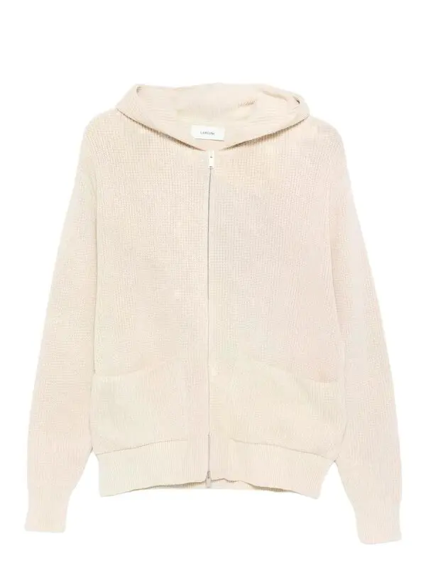 LARDINI Hooded Zip-up Cardigan - Neutrals