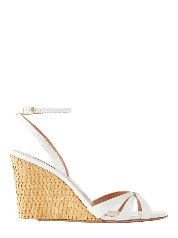 AQUAZZURA Tati 85 Leather Wedge Sandals - White