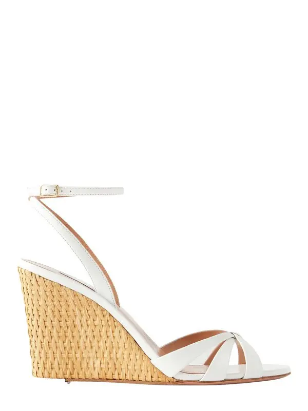 AQUAZZURA Tati 85 Leather Wedge Sandals - White