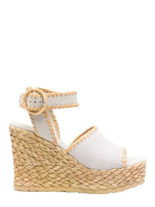 PALOMA BARCELO Cindy Buckle Straw Wedge Sandals - Neutrals