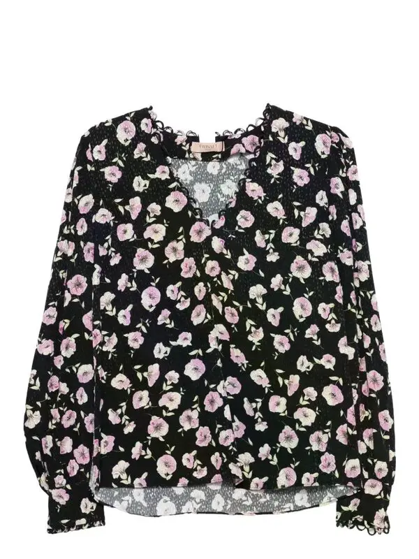TWINSET Floral V-neck Blouse - Black