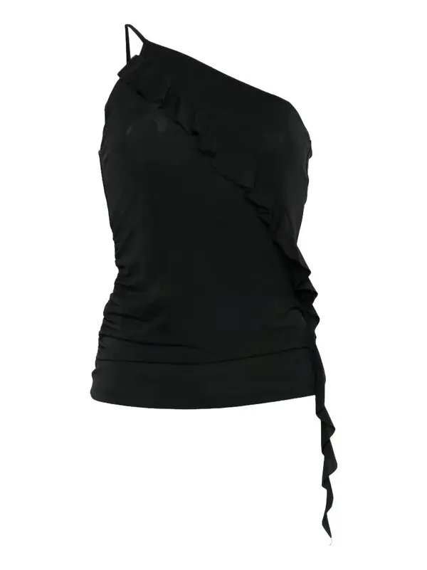 Pinko Ruffled One-shoulder Top - Black