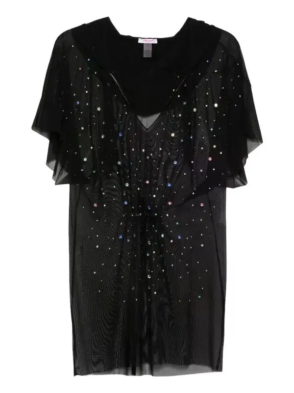 PIN-UP STARS Rhinestone Hooded Blouse - Black