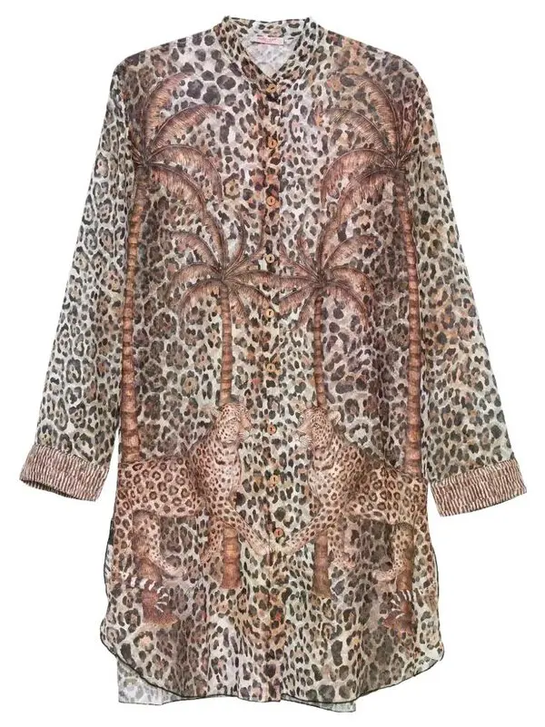 PIN-UP STARS Palm Animal Print Shirt Dress - Neutrals