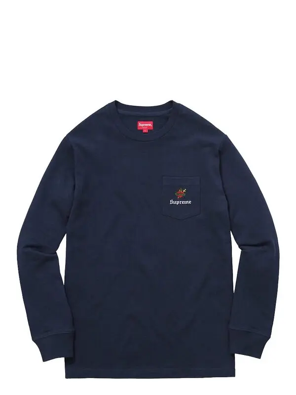 Supreme Sacred Heart Long Sleeve Pocket Tee Shirt - Navy Blue