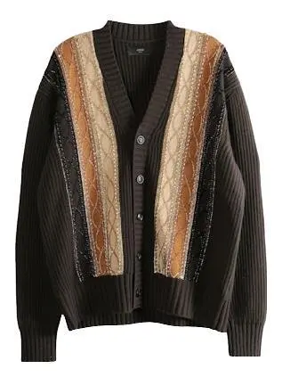 Amiri Embellished Striped Cardigan - Dark Brown