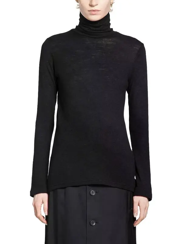 Yohji Yamamoto Wool High Neck Top - Black