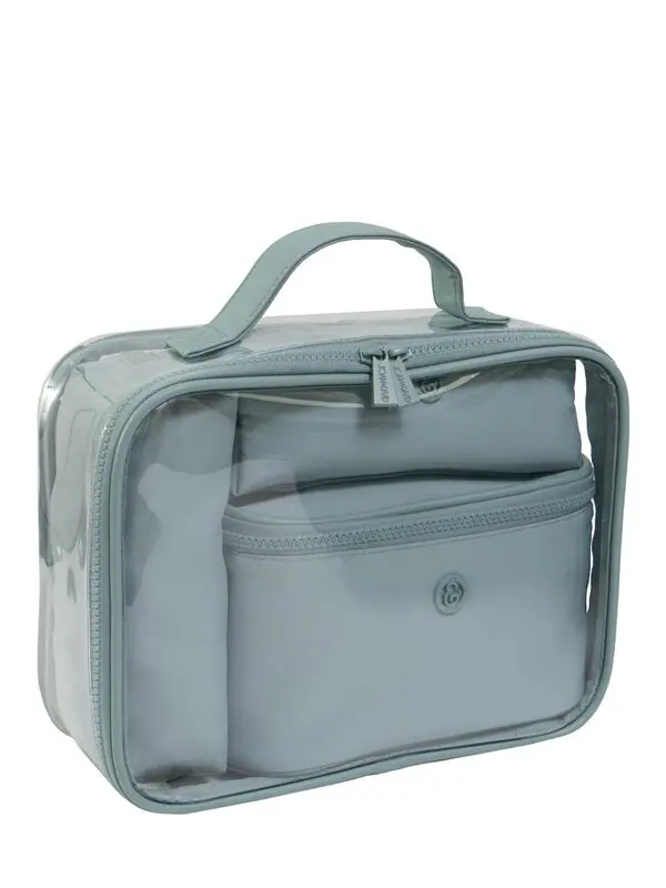 Joan & David Tonal Sport Nylon 4-piece Clear Cosmetic Bag Set - Seafoam