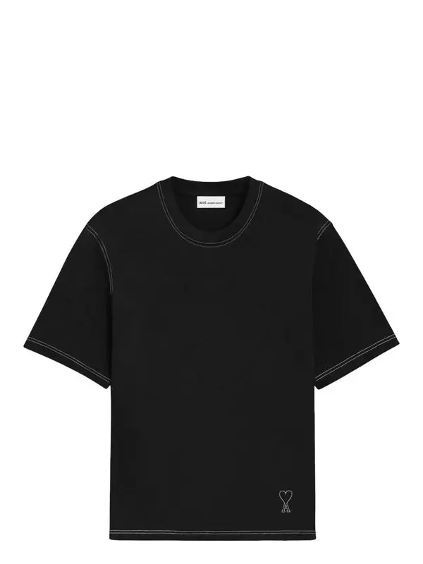 Ami De Coeur Logo-detail Topstitching T-shirt - Black