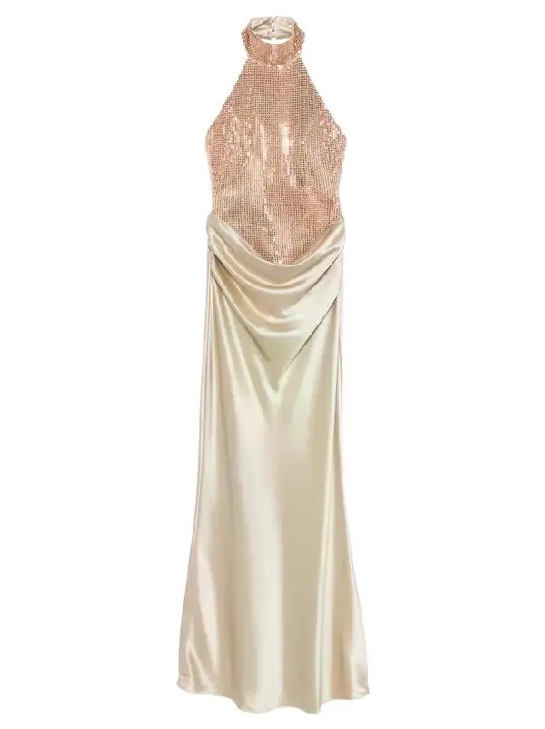 Retrofete Vanya Sequin Halter Maxi Dress - Neutrals