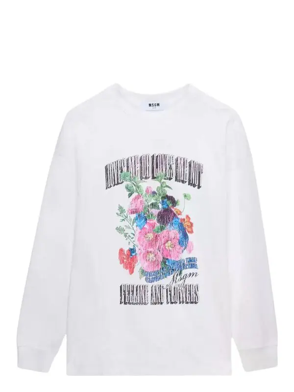 MSGM Floral Print Long Sleeve T-shirt - White