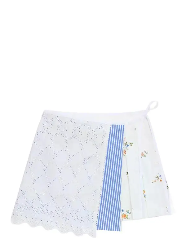 MSGM Floral Striped Broderie Skirt - White