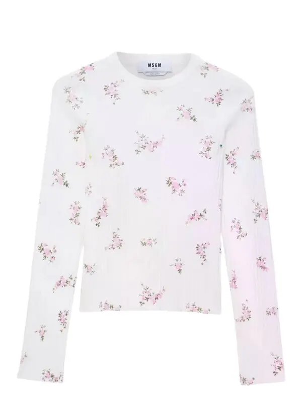 MSGM Floral Print Knitted Top - White