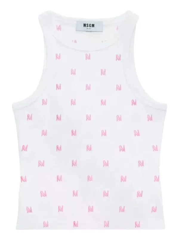 MSGM Monogram Ribbed Tank Top - White