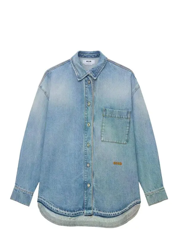 MSGM Logo-embroidered Denim Shirt - Blue