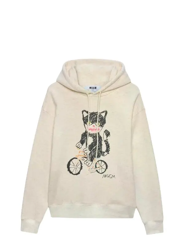 MSGM Graphic-print Hoodie - Neutrals