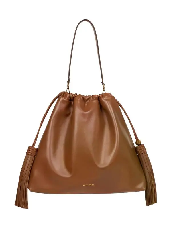 Etro Kalispera Leather Shoulder Bag With Tassels - Brown