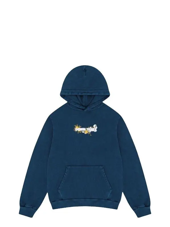 DENIM TEARS Floral Embroidered Logo Hoodie - Navy Blue