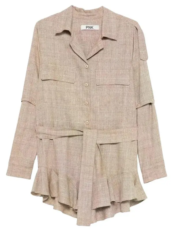PNK Plaid-pattern Belted Dress - Neutrals