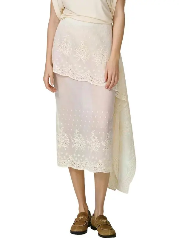 PNK Embroidered Detail Midi Skirt - Neutrals