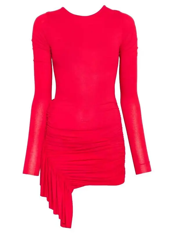 PNK Ruched Ruffled Mini Dress - Red