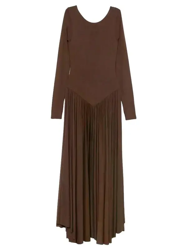 PNK Long-sleeve Pleated Maxi Dress - Brown