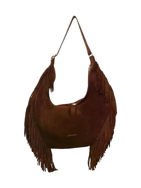 ORTIGNI Isola Leather Shoulder Bag With Fringe - Brown