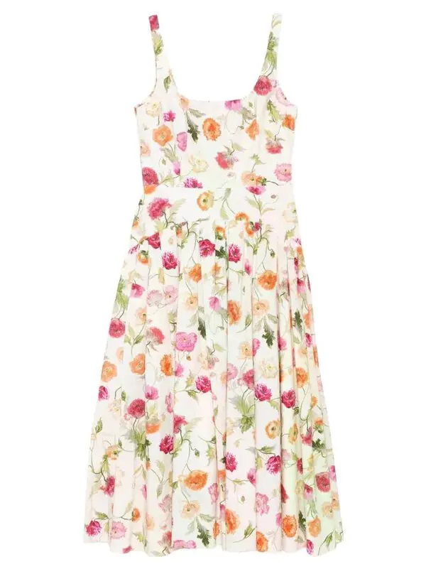 Carolina Herrera Poppy-print Midi Dress - Neutrals