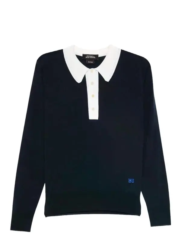 WALES BONNER Henry Long-sleeve Polo Top - Blue