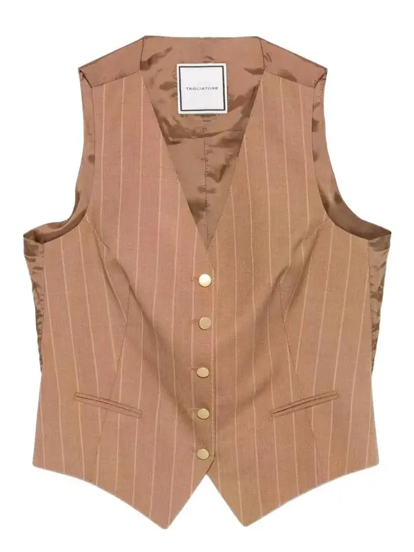 Tagliatore Pinstripe Button Waistcoat - Brown