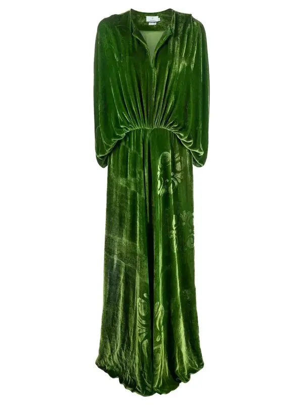 Themis Z Kallos-print Velvet Maxi Dress - Green