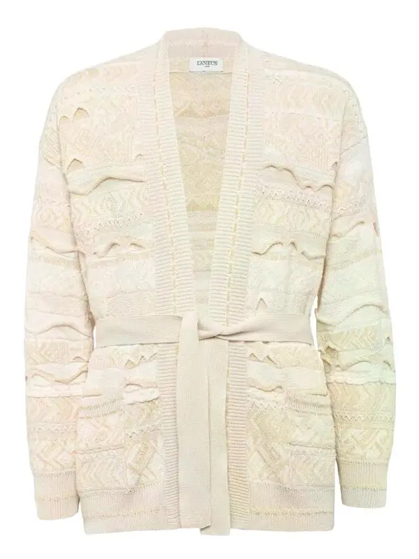 LANEUS Patterned Belted Cardigan - Neutrals