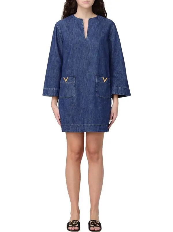 Valentino Garavani Cotton Denim Kaftan Dress - Blue