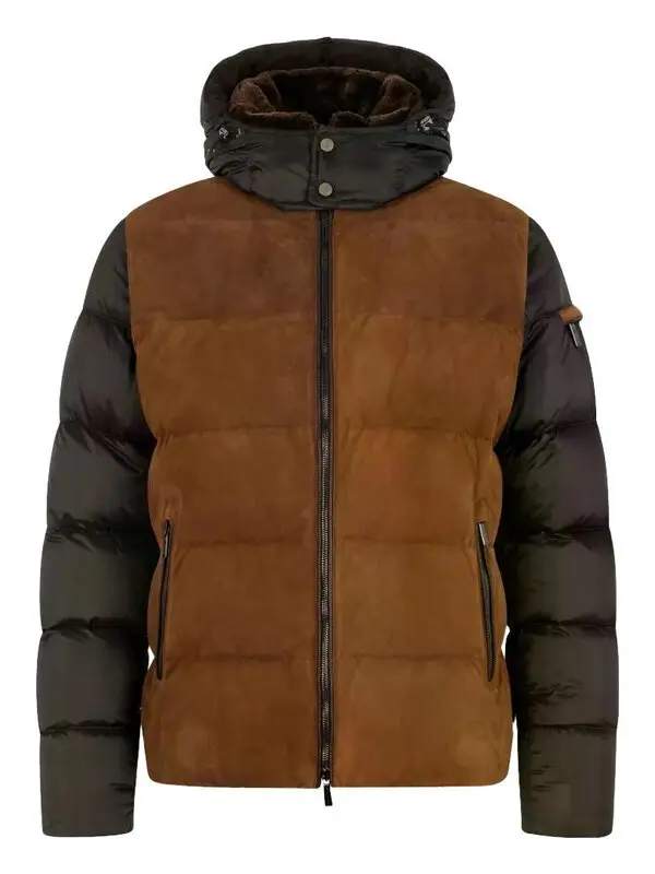 MOORER Hooded Padded Jacket - Brown