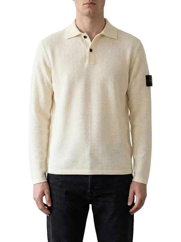 Stone Island Fine Knit Cotton Polo Shirt - Beige