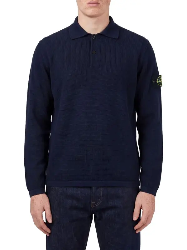 Stone Island Fine Knit Cotton Polo Shirt - Blue