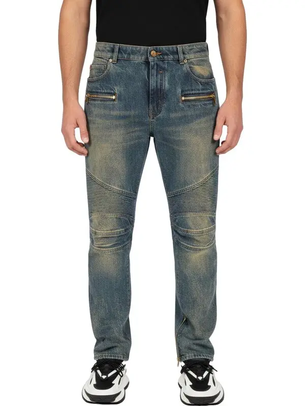 Balmain Cotton Denim Skinny Fit Jeans - Blue