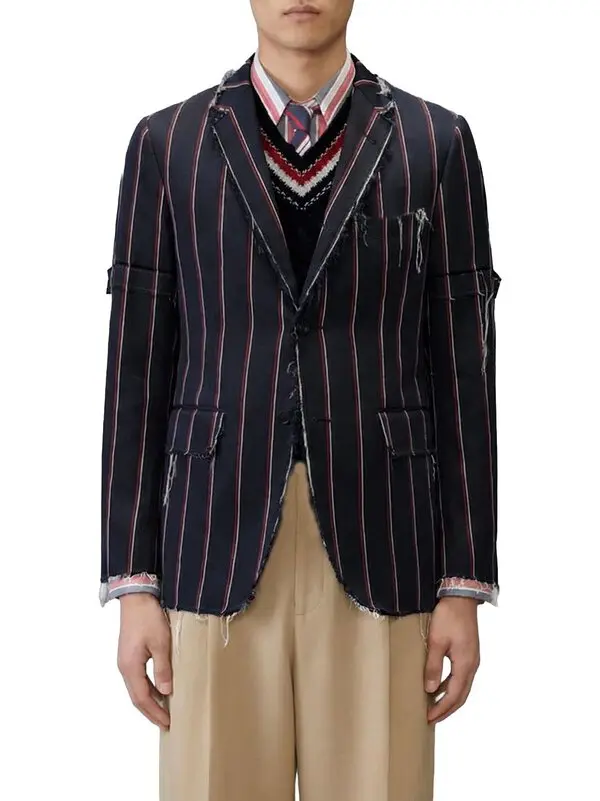 Thom Browne Striped Single Breasted Blazer - Blue