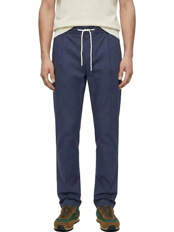 PT TORINO Slim Fit Cotton Blend Trousers With Drawstring - Blue