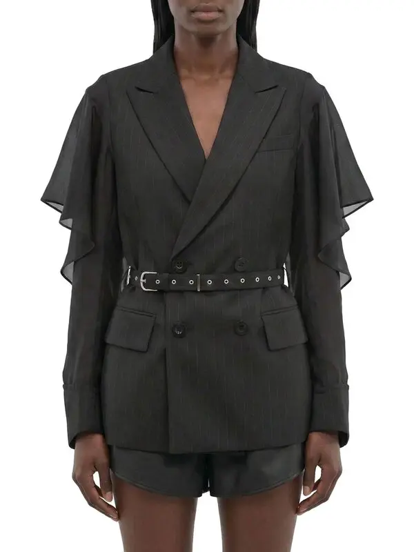 Sacai Pinstriped Wool Blend Blazer - Black