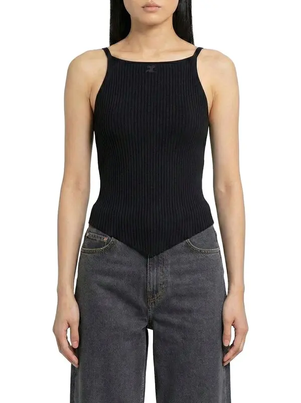 COURREGES Ribbed Tank Top - Black