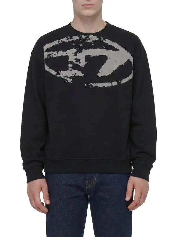 DIESEL® Crewneck Cotton Sweatshirt With -effect Oval D Logo - Black