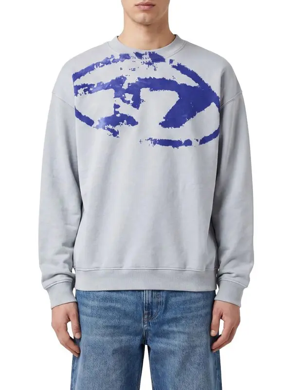 DIESEL® Crewneck Cotton Sweatshirt With -effect Oval D Logo - Dust