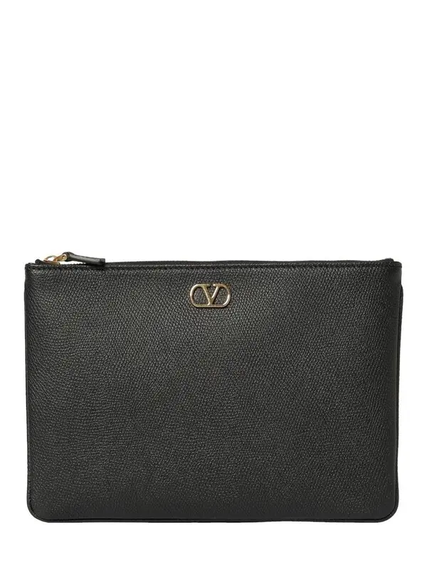 Valentino Garavani Leather Clutch With Gold Tone Vlogo - Black