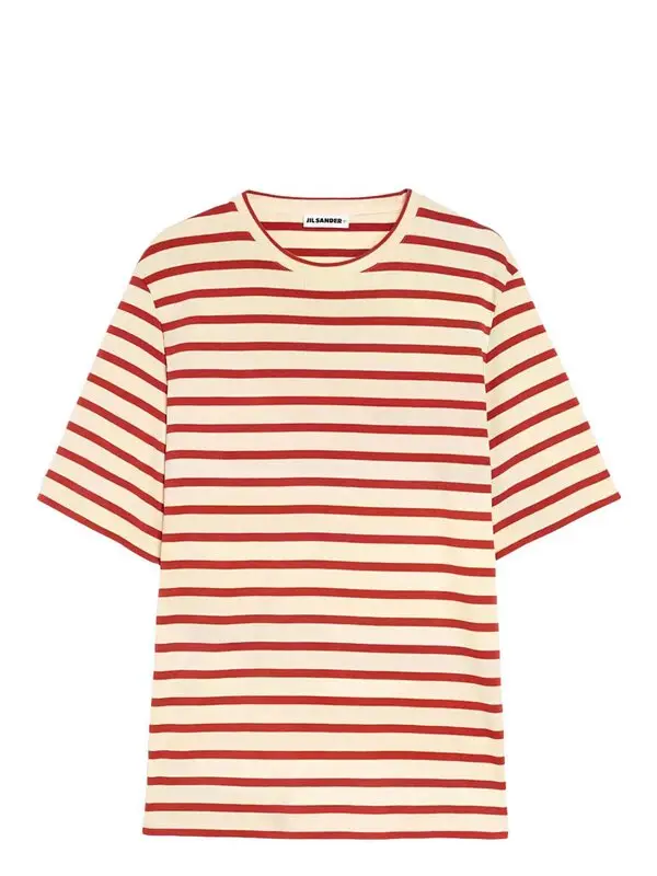 JIL SANDER Striped-pattern Logo-patch T-shirt - Neutrals