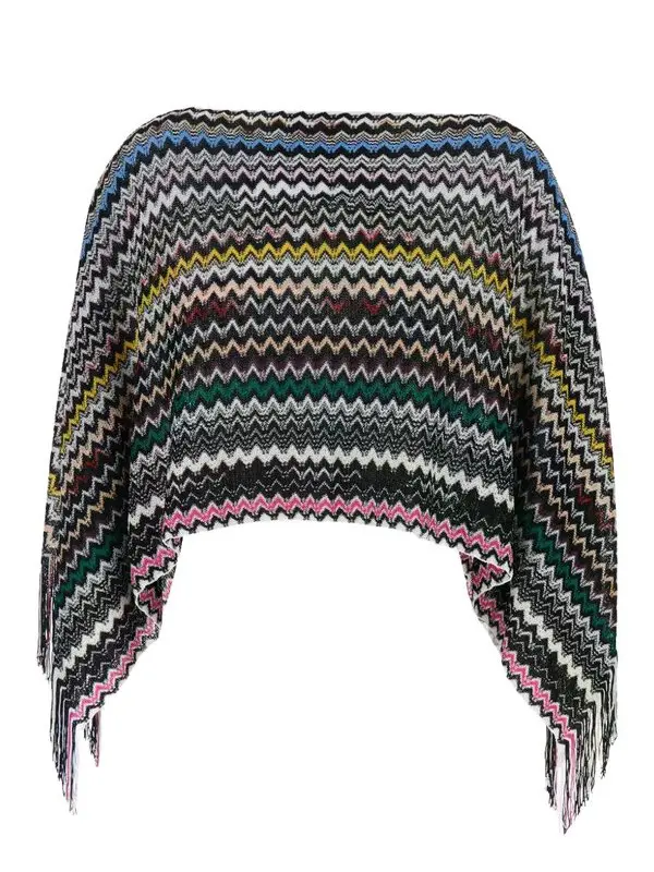 Missoni Fringe Zigzag Poncho - Black